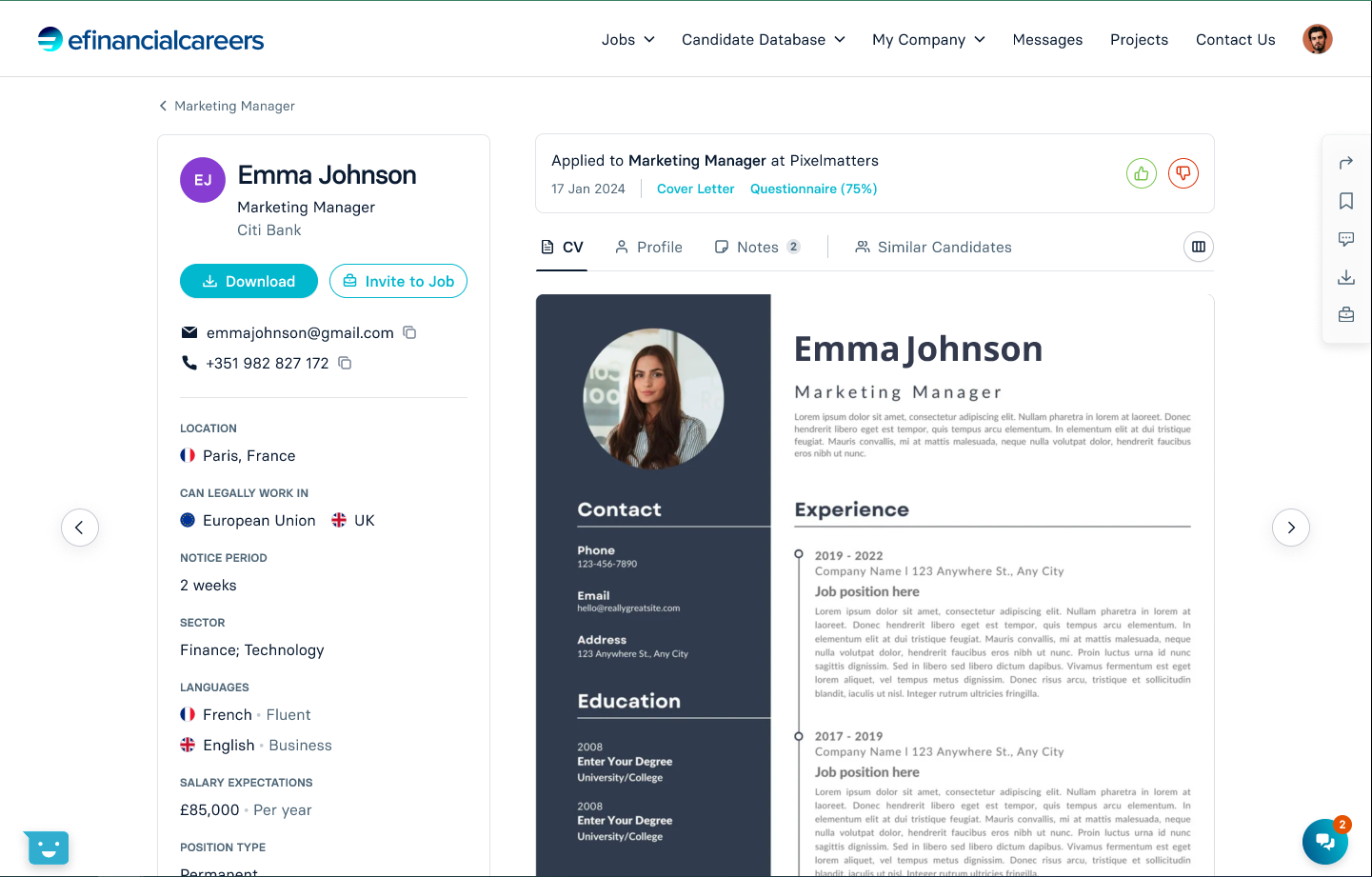 Release Note| Talent Acquisition | eFinancialCareers For Recruiters